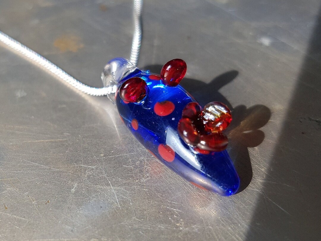 Blue and Red Spotted Glass Sea Slug Necklace, Handmade Lampworked Glass ...