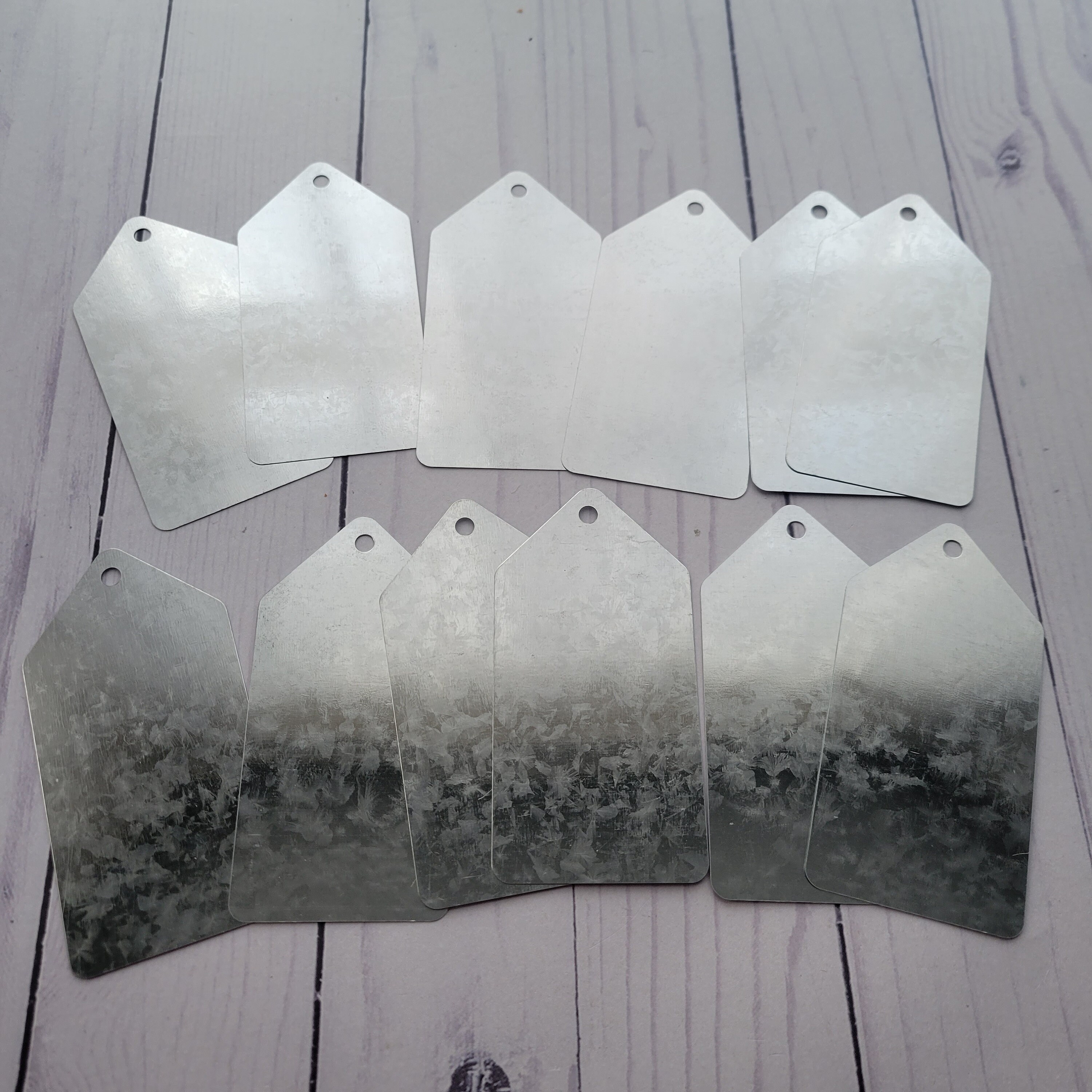 Set of 12 Blank Galvanized Metal Tin Gift Tags Ornaments Paper and ...