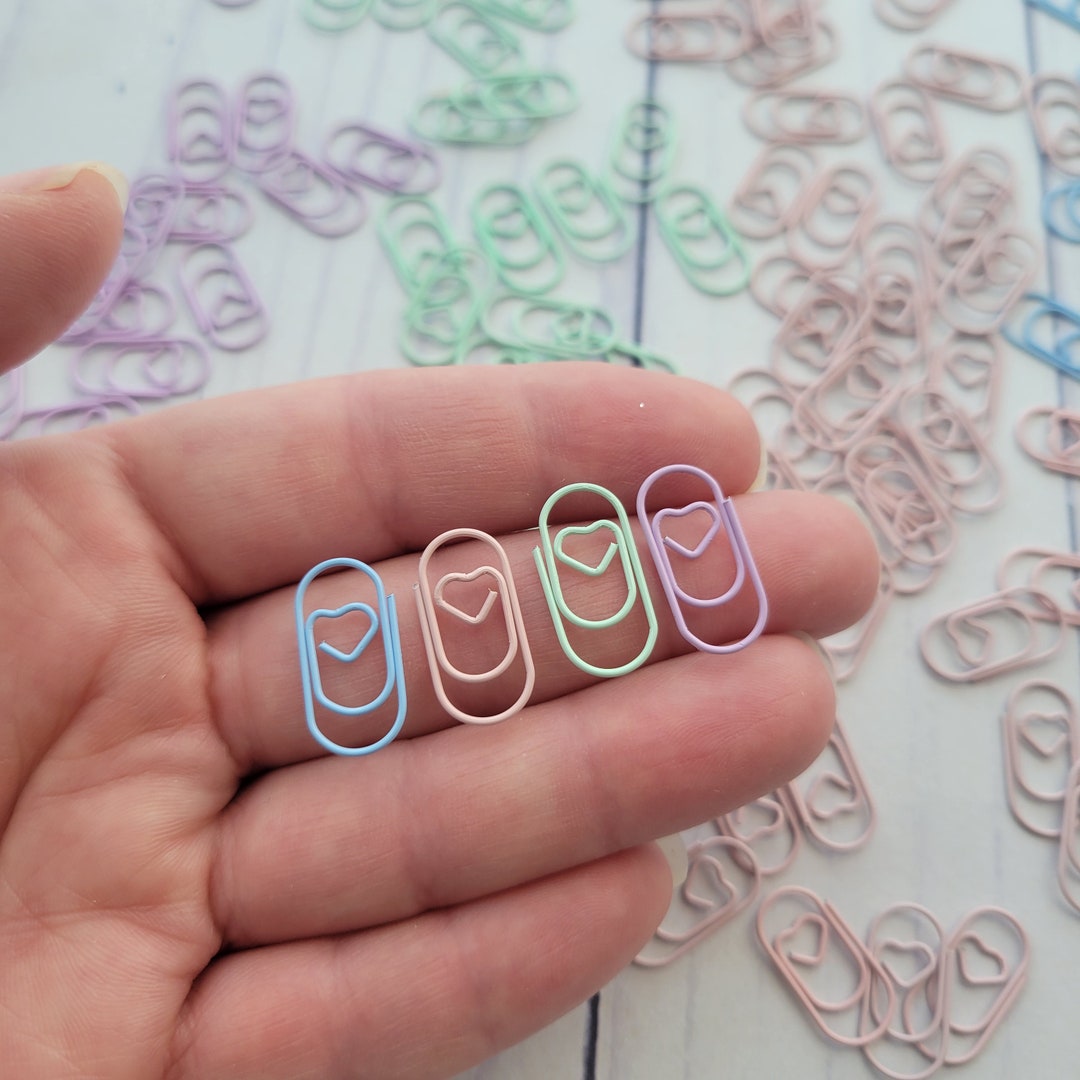 Mini Paperclips 100 Heart Shaped Metal Pink, Purple, Green, Blue Love ...