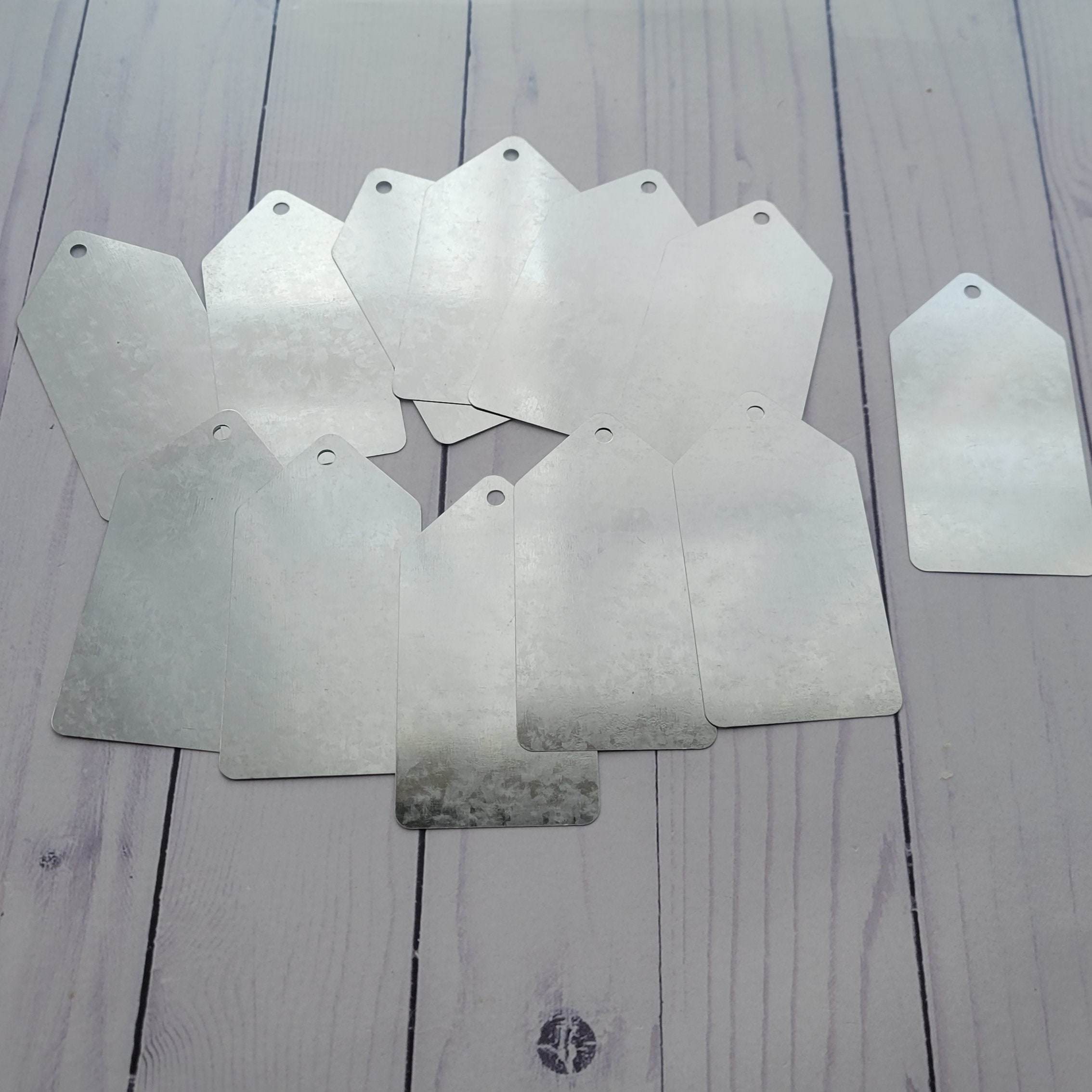 Set of 12 Blank Galvanized Metal Tin Gift Tags Ornaments Paper and ...