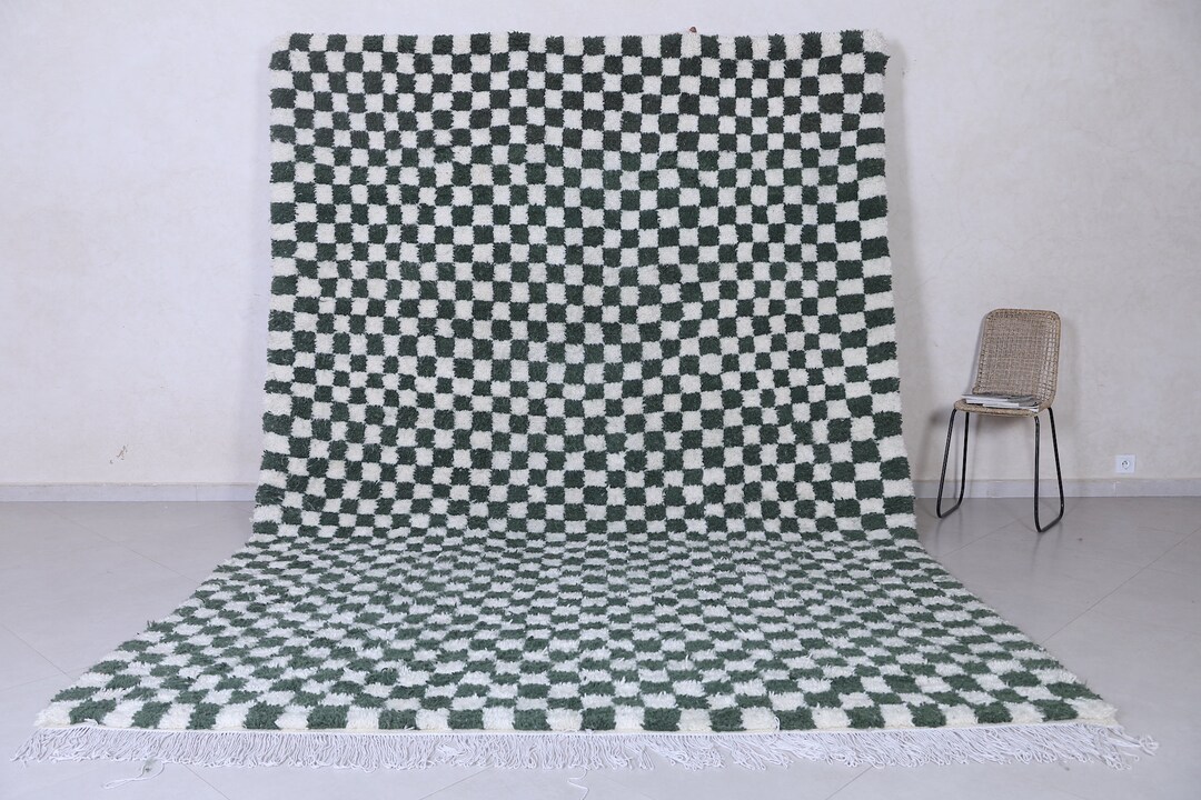 Checkers Green Rug - Moroccan Rug Checkered - Berber Rug Wool ...