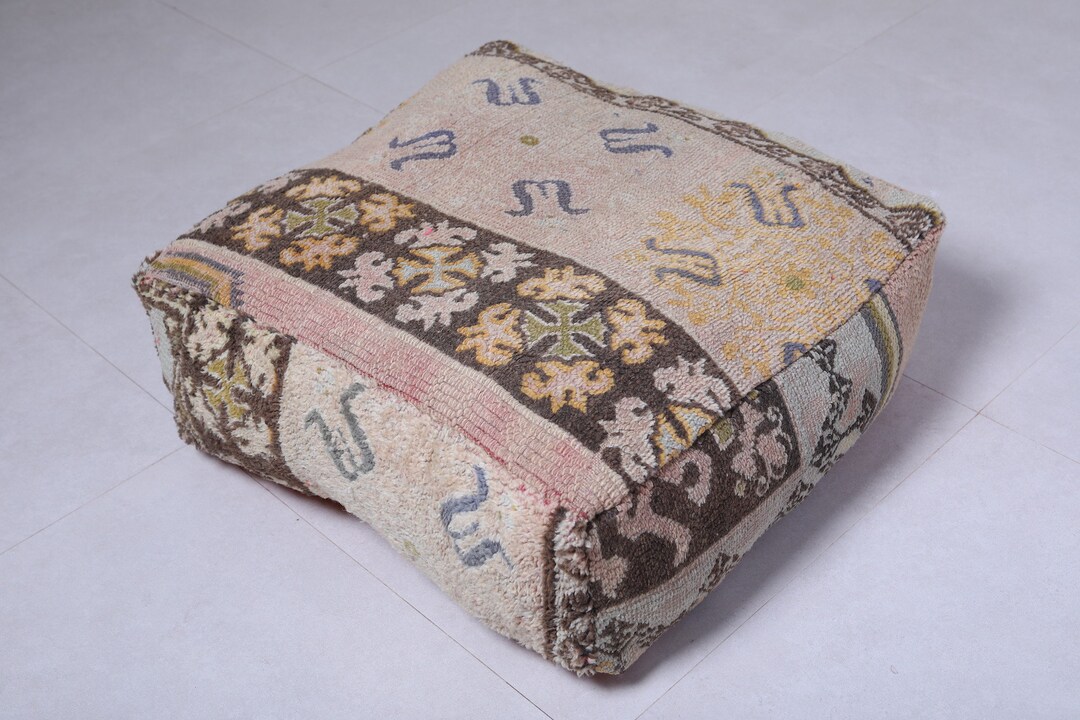 Boho Pouf for Cozy Reading Nook - Handmade Large Kilim Floor Pouf ...