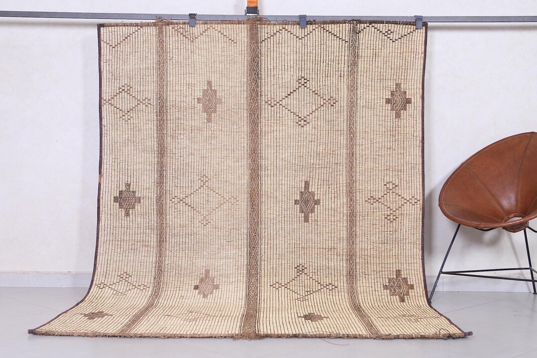 Tuareg Mat 5.3 X 7.2 Feet Vintage Reed and Leather Rug - Morocco Rug ...