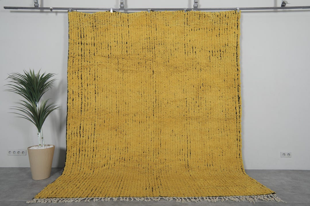 Large Yellow Moroccan Rug 8.6 X 10.6 Feet – Large Handmade Yellow Wool ...