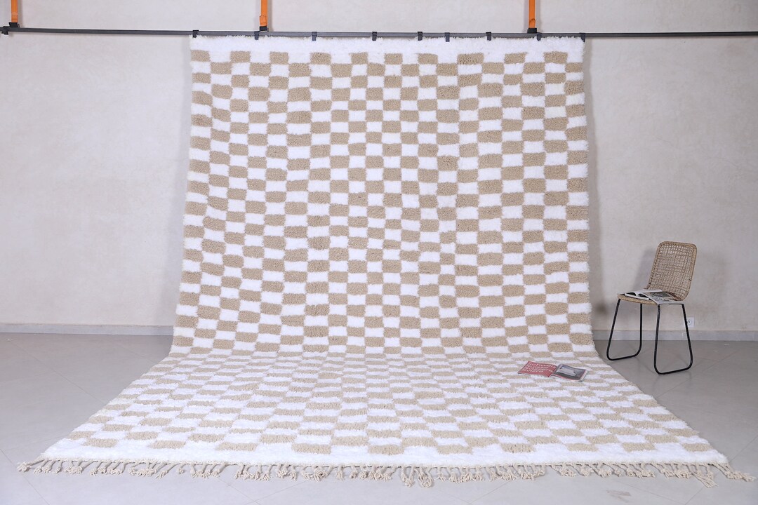Checkered Beige Rug - Moroccan Rug Checkered - Handmade Rug - Moroccan ...