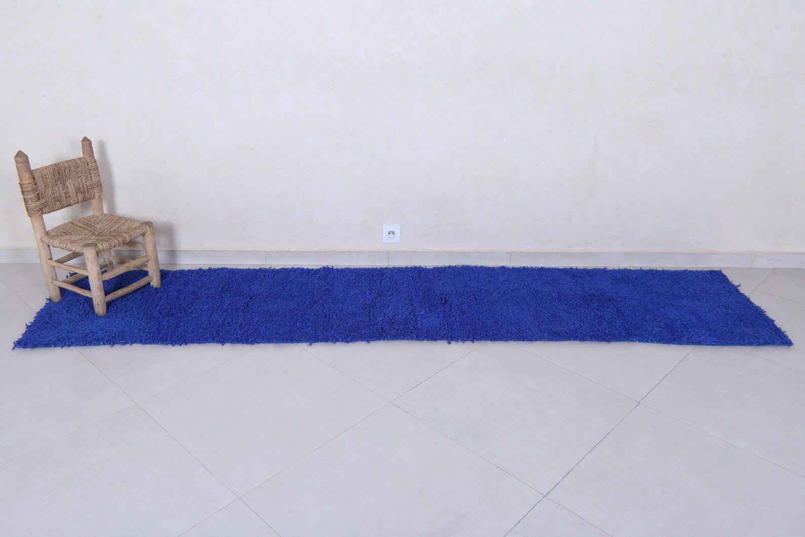 Blue Moroccan Runner Rug 2 X 9.9 Ft – Solid Blue Long Wool Runner ...