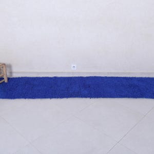 Blue Moroccan Runner Rug 2 X 9.9 Ft – Solid Blue Long Wool Runner ...