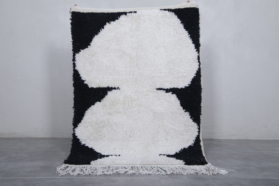 Black and White Moroccan Rug 2.7 X 3.7 Feet Beni Ourain Rug Morocco Rug ...