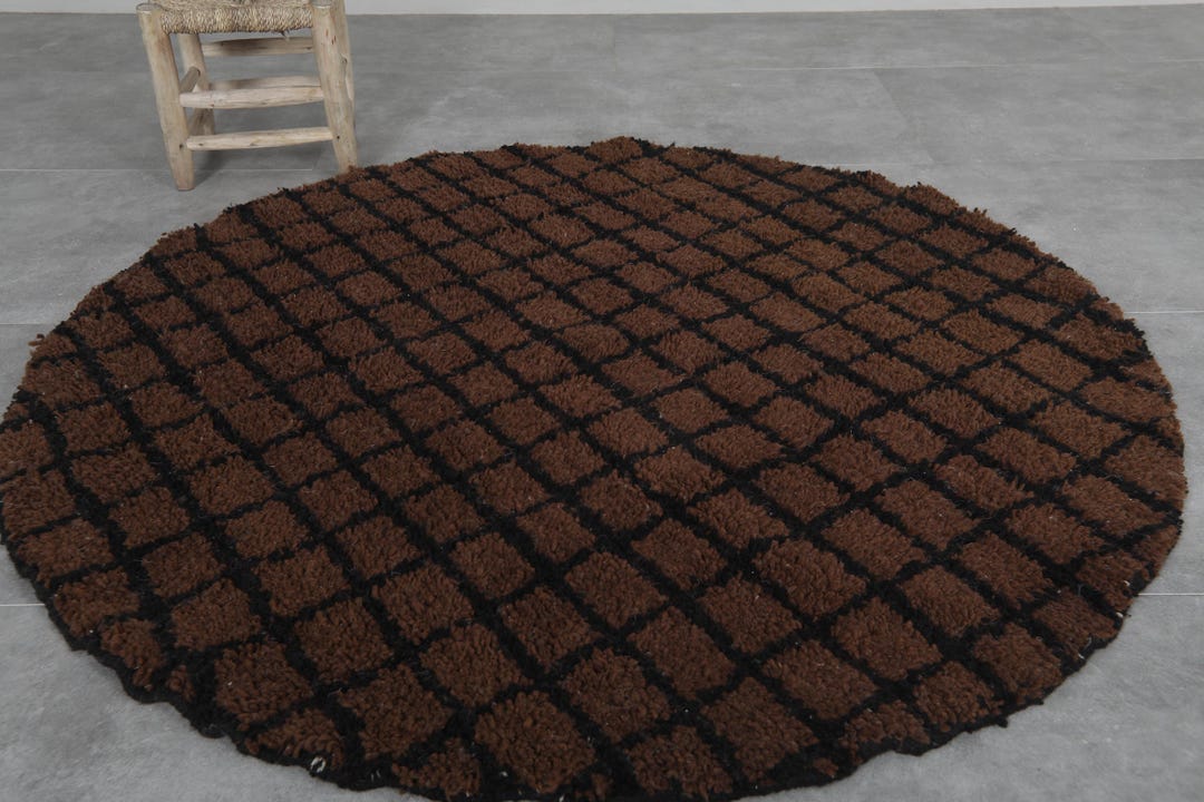 Brown Moroccan Round Rug - Custom Round Rug - Berber Rug - Wool Round ...