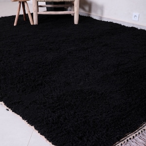 Moroccan Black Rug - Solid Black Rug - Plain Black Rug - Wool Berber ...