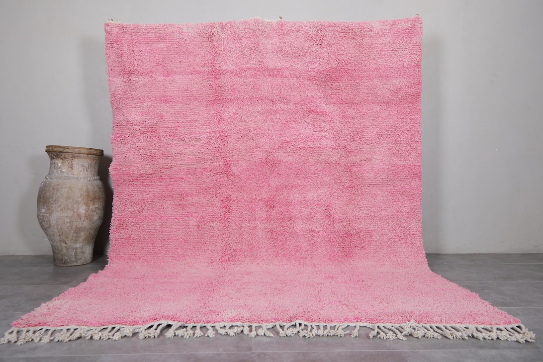 Moroccan Pink Rug 7.7 X 10.3 Feet Moroccan Rug - Plain Rug Pink - Wool ...