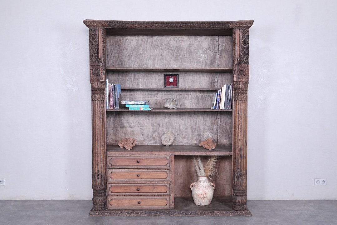 Wooden Library - Handmade Library - Wooden Bookshelf - Home Decor ...