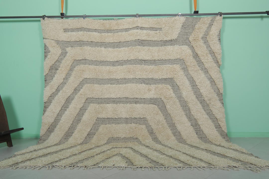 Large Square Moroccan Beni Ourain Rug 9x9 Ft - Moroccan Berber Wool Rug ...