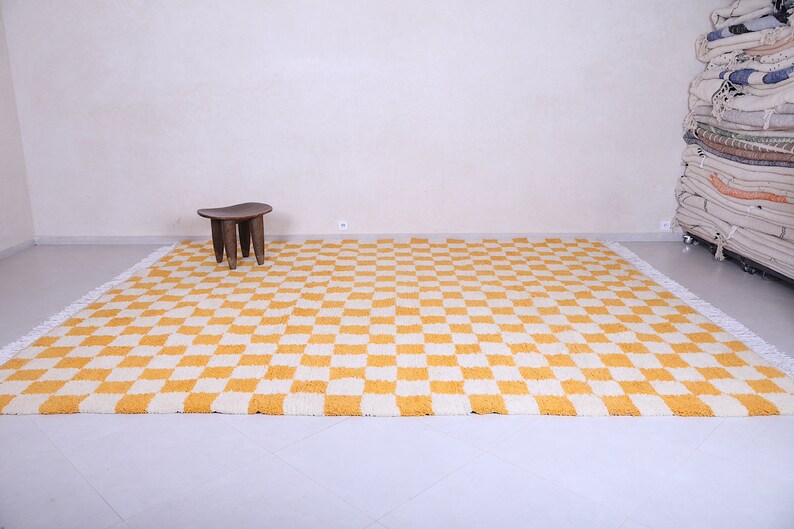 Moroccan Rug Checkered Checkered Yellow Rug Berber Rug - Etsy