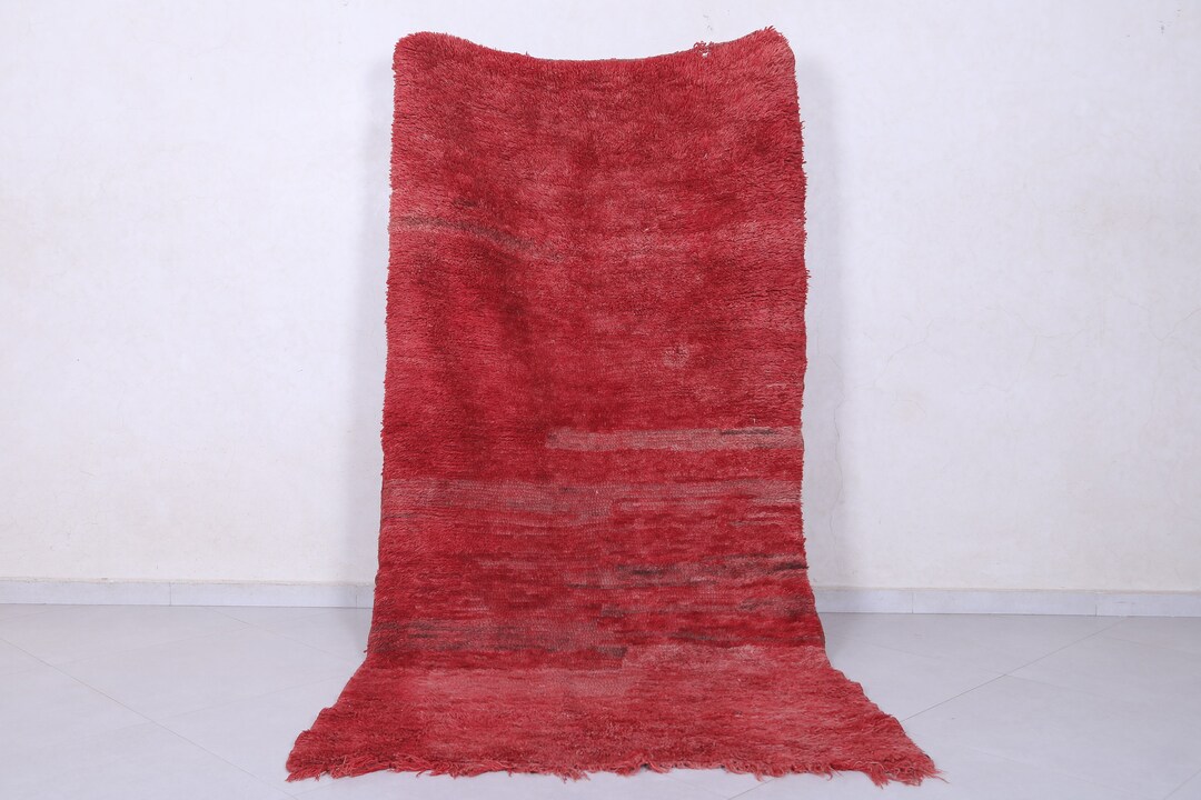 Moroccan Rug Handmade 4.2 X 8 Feet Red Long Rug - Red Vintage Berber ...