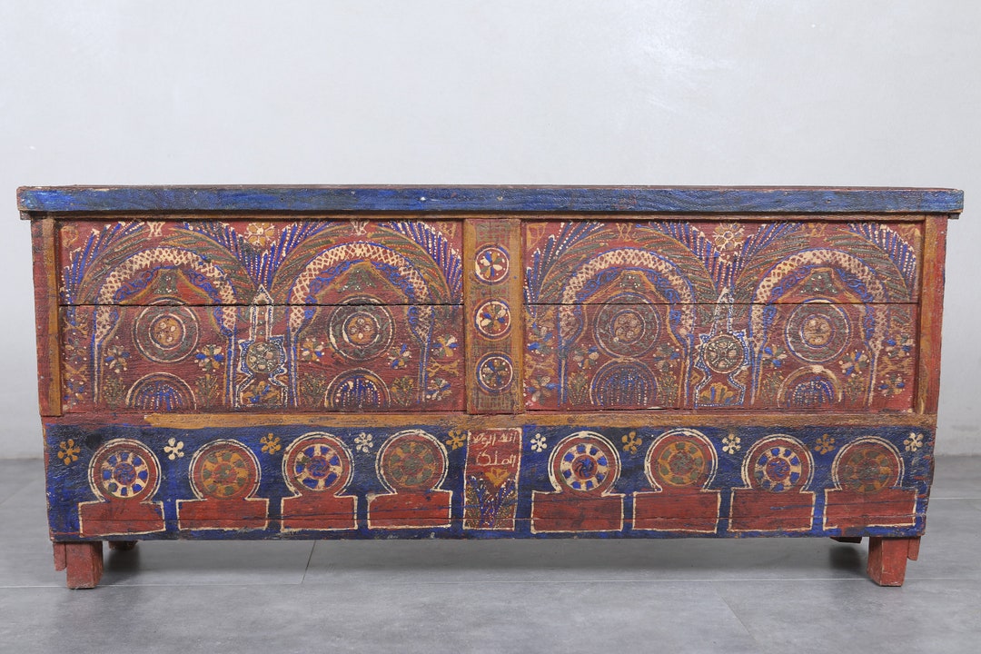 Moroccan Wood Chest - Vintage Moroccan Chest - Old Chest - Hand Painted ...