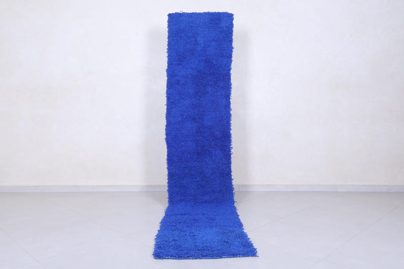Blue Moroccan Runner Rug 2 X 9.9 Ft – Solid Blue Long Wool Runner ...