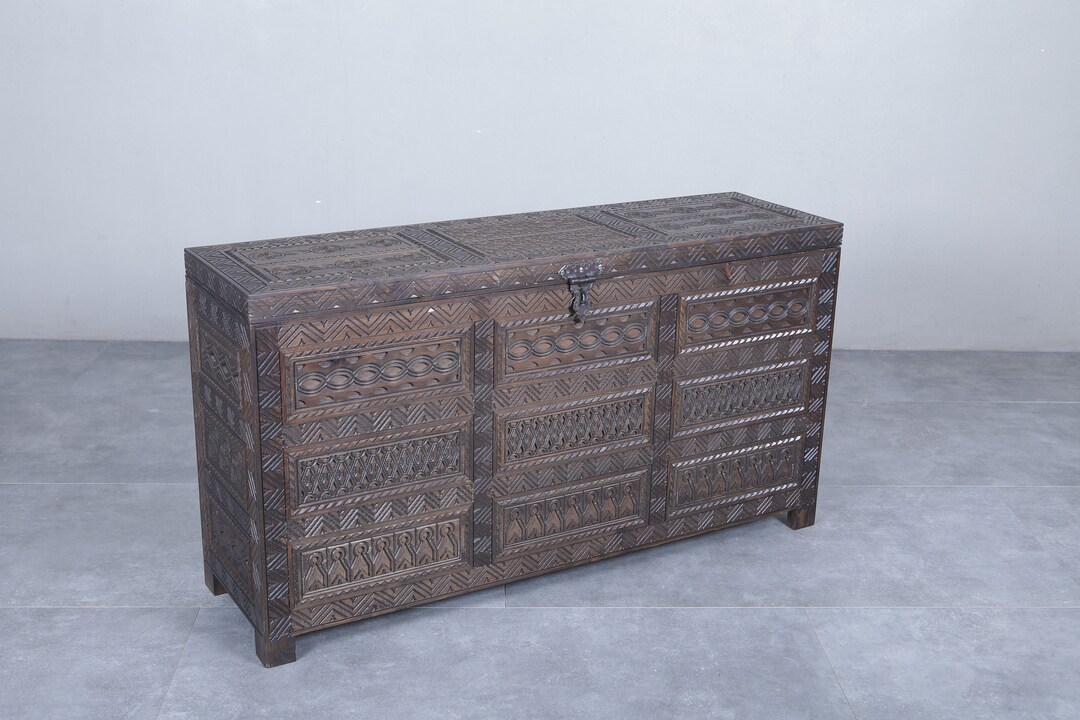 Custom Moroccan Wood Trunk Dark Handcrafted Moroccan Chest Berber ...