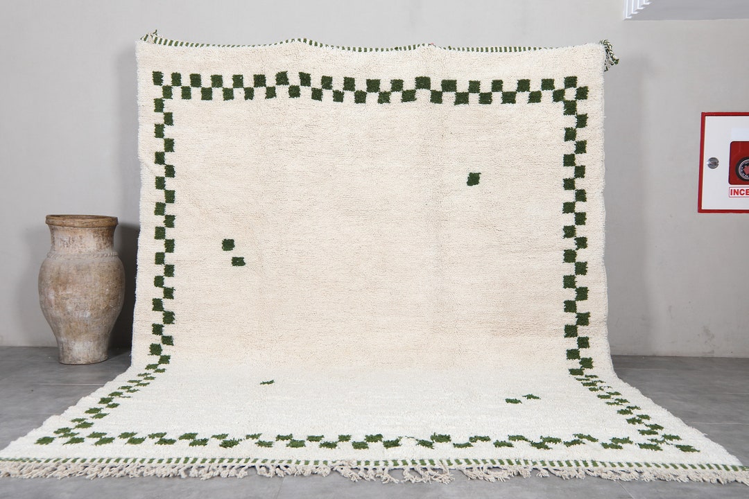 Green Checkerboard in Border - Moroccan Rug - Handmade Rug - Berber Rug ...