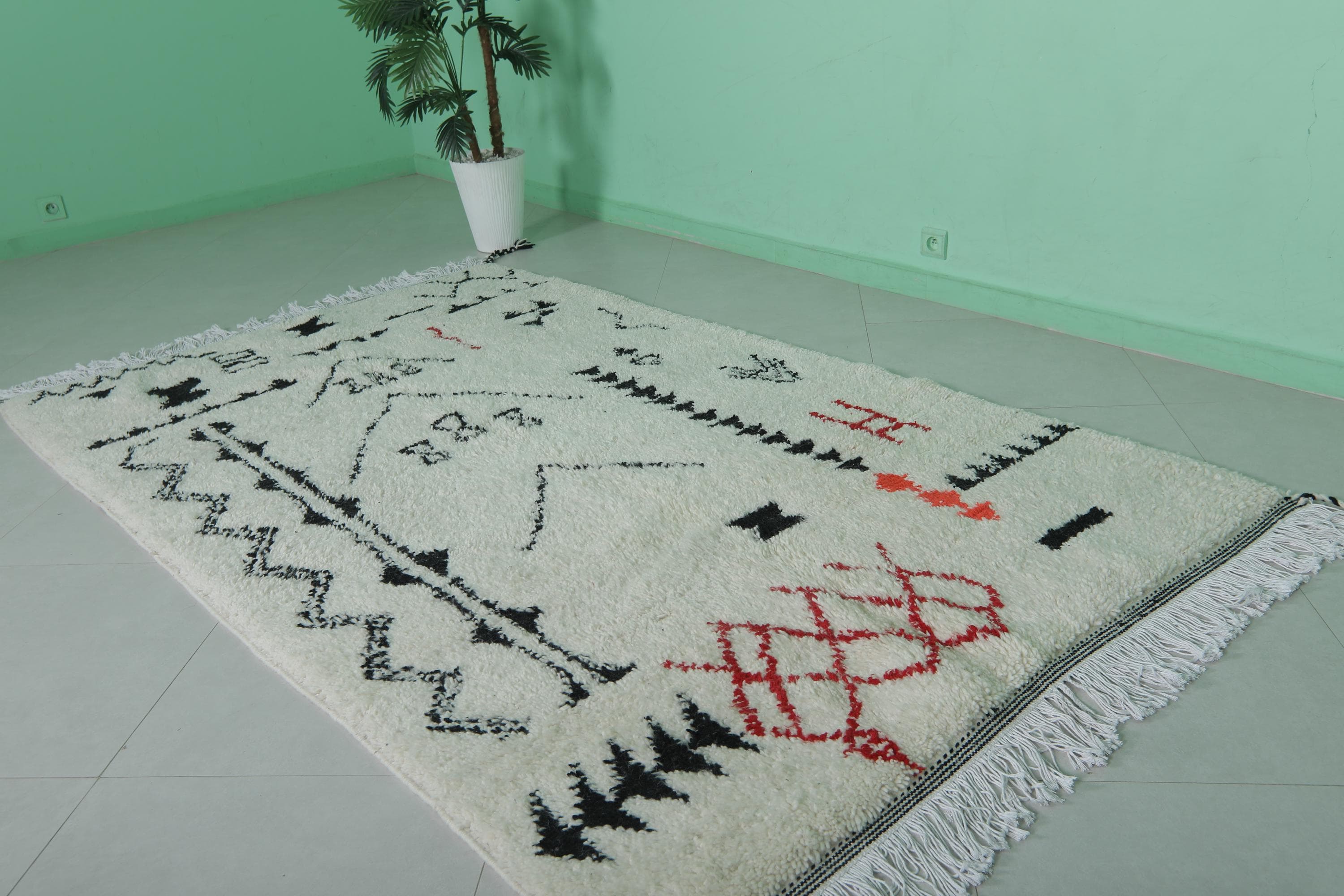 Handmade Moroccan Berber Rug 5.1 X 8.6 Ft – Handmade White Wool Rug ...