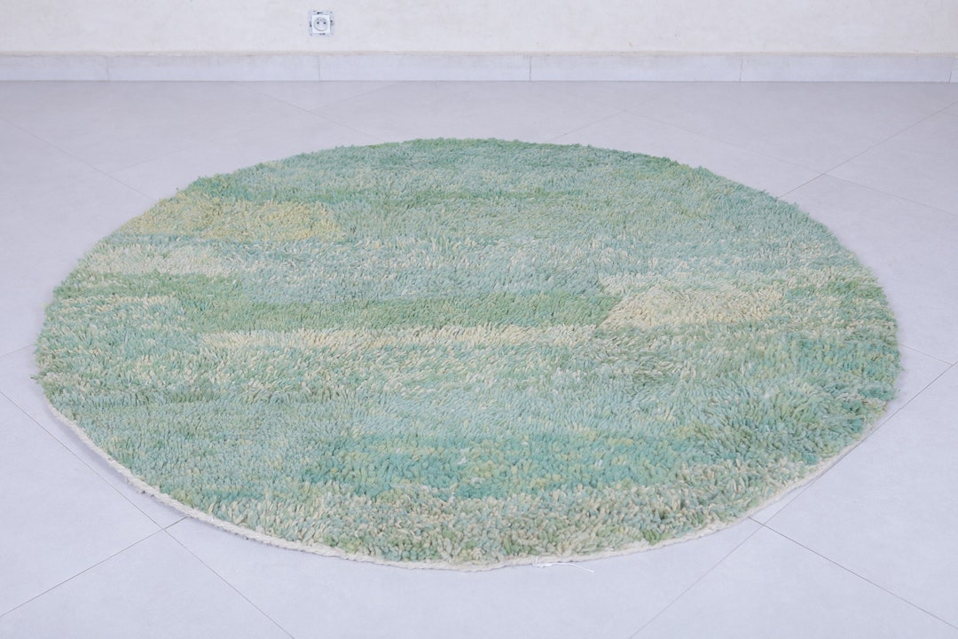Moroccan Round Rug Green Handmade Round Rug Berber Round Rug Rounded ...