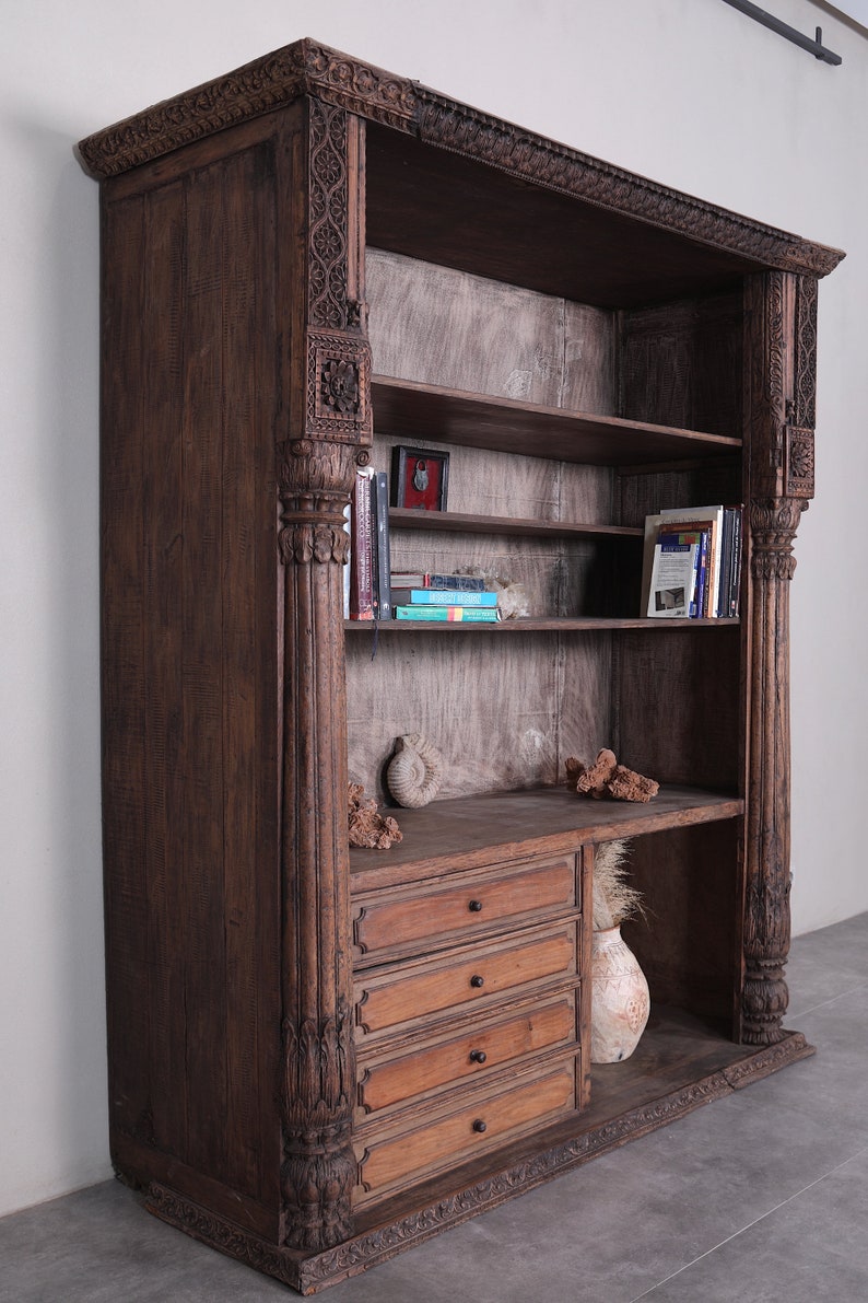 Wooden Library Handmade Library Wooden Bookshelf Home - Etsy