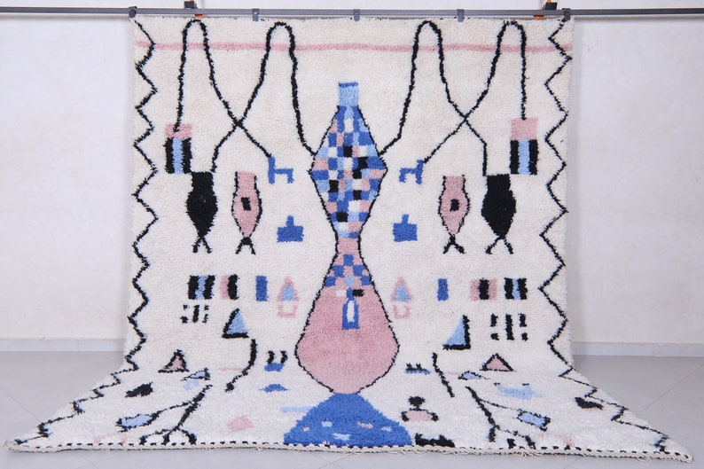 Handmade Moroccan Berber Rug - Colorful Abstract Wool Carpet With Pink ...
