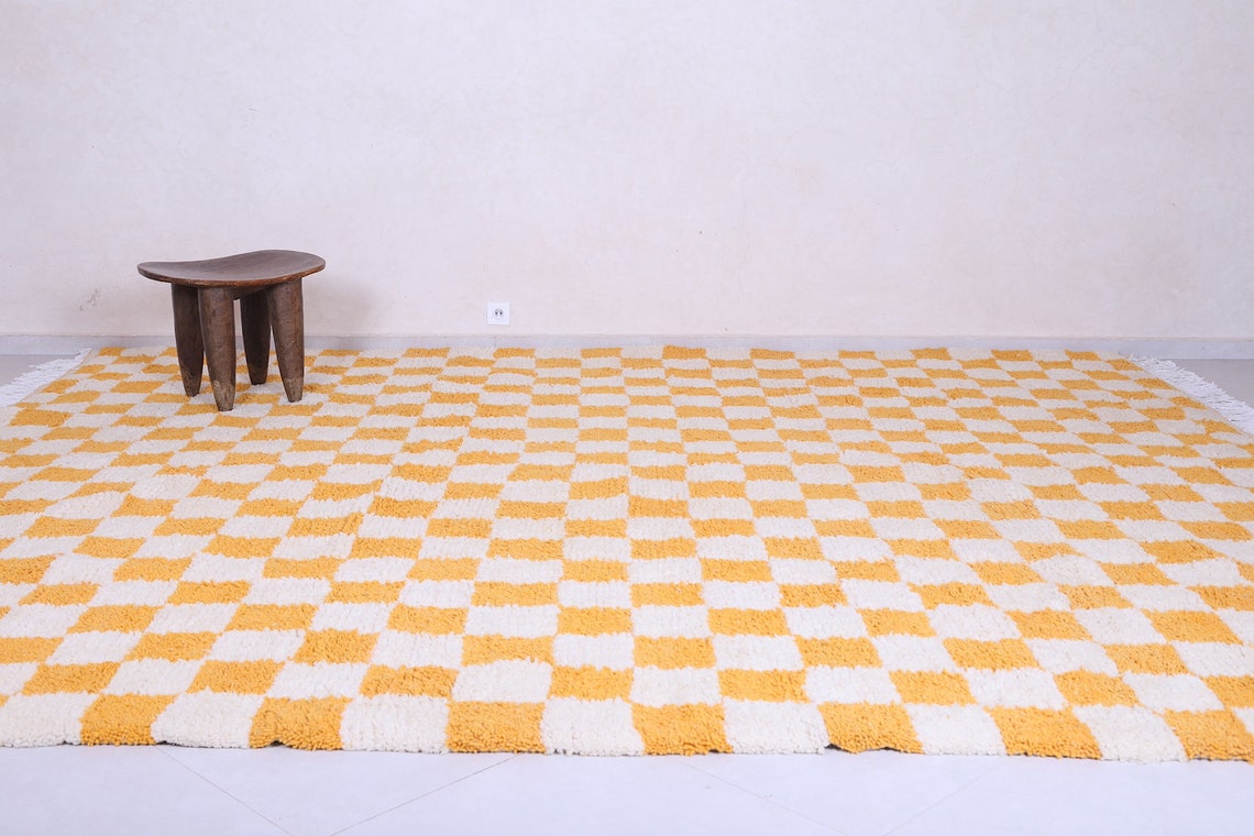 Moroccan Rug Checkered Checkered Yellow Rug Berber Rug - Etsy