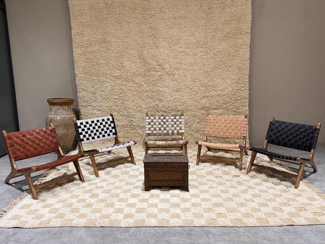 Moroccan Chair Armchair - Leather and Original Walnut Wood Chair ...