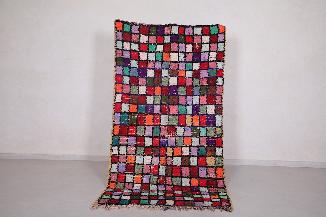 Boucherouite Old Rug 4.1 X 7.8 Feet Vintage Moroccan Rug - Hand Knotted ...