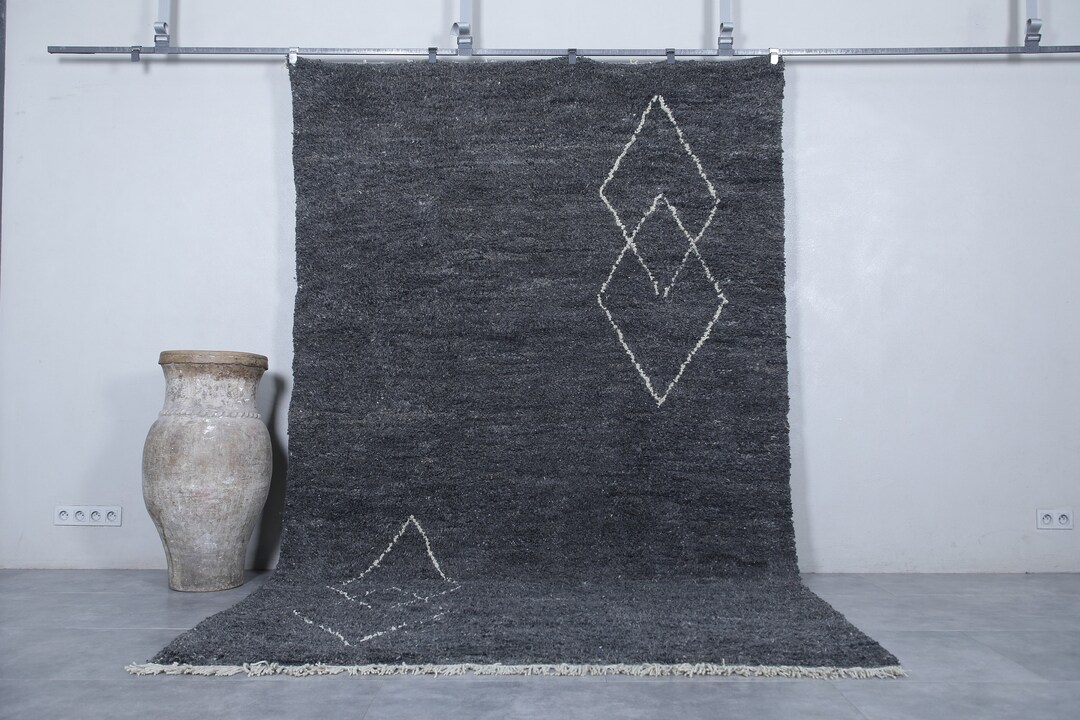 Moroccan Rug Dark Shadow - Beni Ourain Rug Trellis - Hand Knotted Rug ...