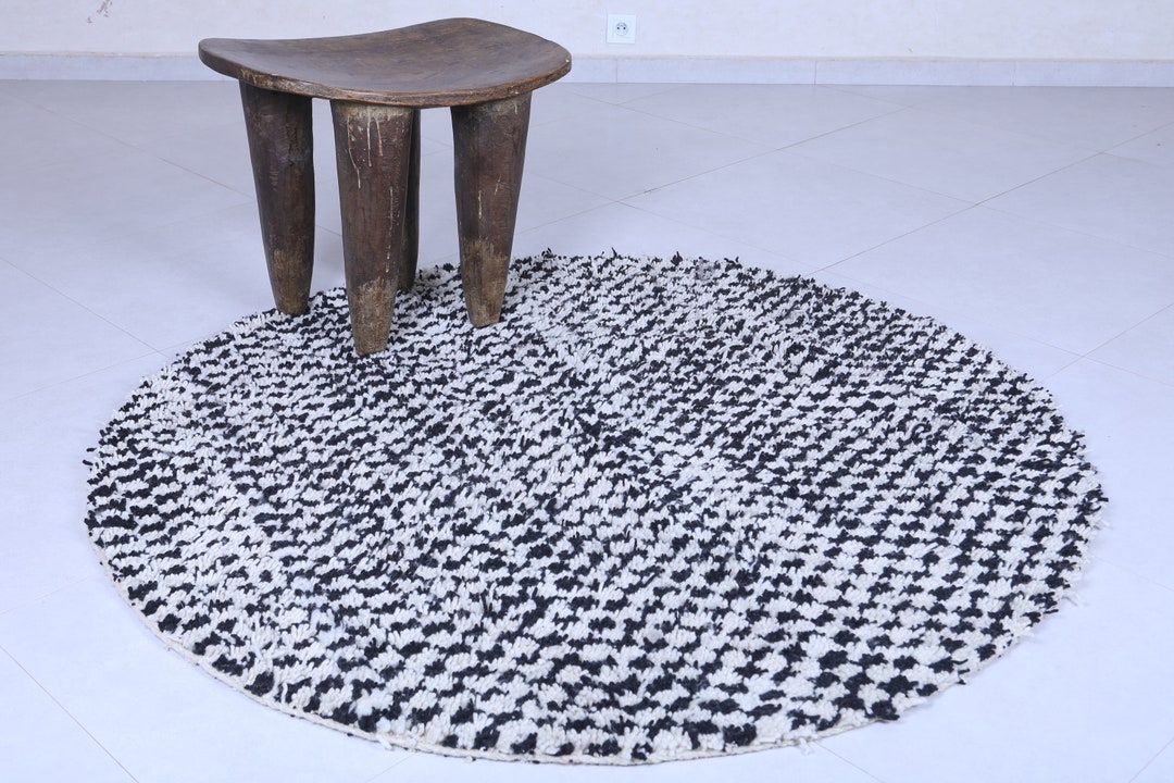 Black and White Rug - Checkered Round Rug - Berber Round Rug - Custom ...