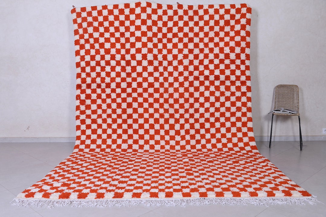 Checkered Moroccan Rug - Berber Checkered Rug - Orange Red Color Rug ...