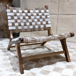 Checkered Chair Armchair - Moroccan Leather and Original Walnut Wood ...
