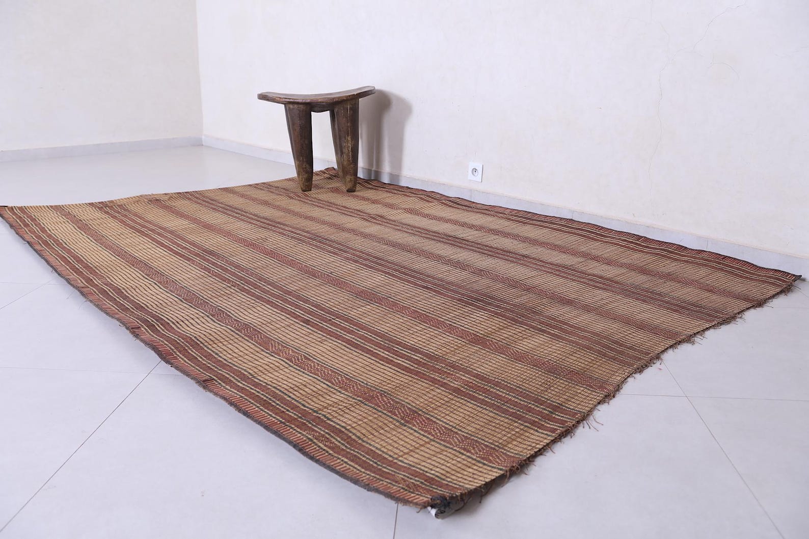 Vintage African Tuareg Mat 6.1 X 8.7 Feet Striped Rug - Mauritanian Rug ...