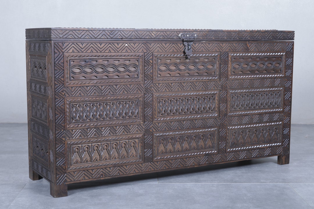 Custom Moroccan Wood Trunk Dark - Handcrafted Moroccan Chest - Berber ...