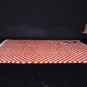 Checkered Moroccan Rug - Berber Checkered Rug - Orange Red Color Rug ...