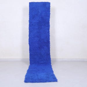 Blue Moroccan Runner Rug 2 X 9.9 Ft – Solid Blue Long Wool Runner ...