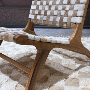 Checkered Chair Armchair - Moroccan Leather and Original Walnut Wood ...