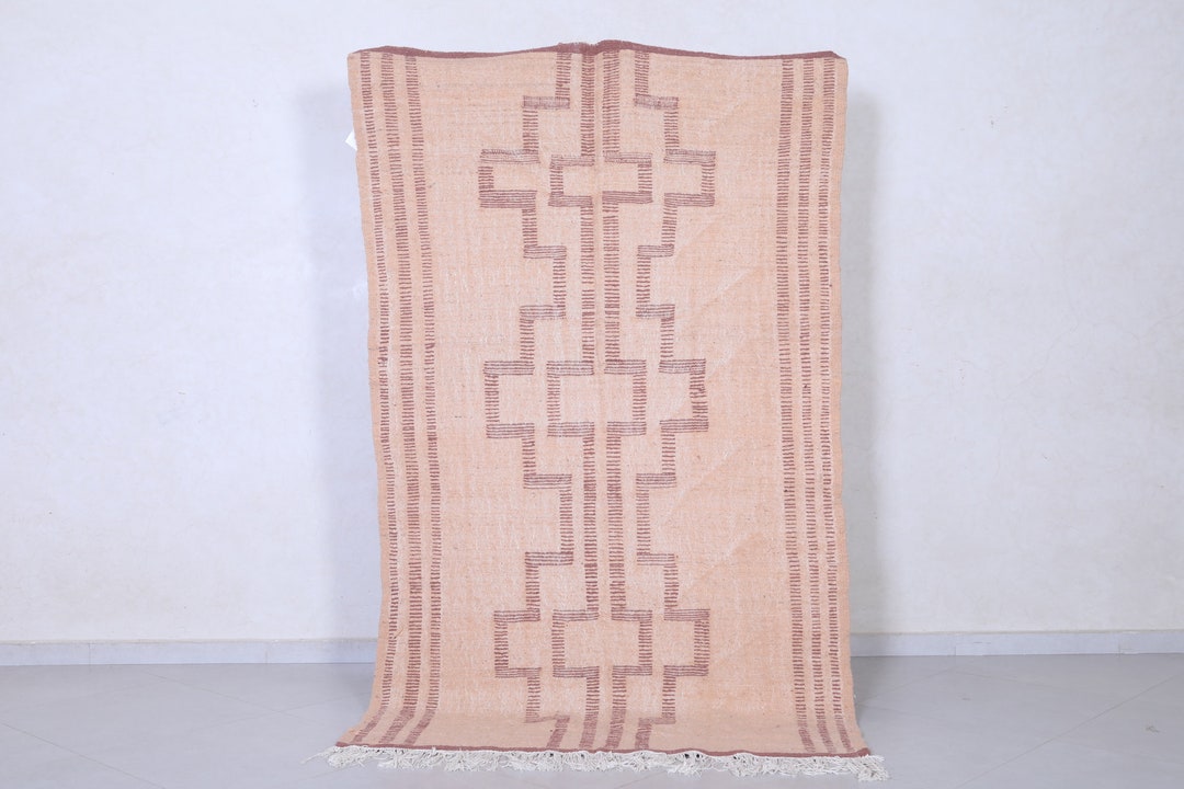 Moroccan Kilim Rug 4.5 X 7.7 Feet Handmade Rug Beige Moroccan Rug Wool ...
