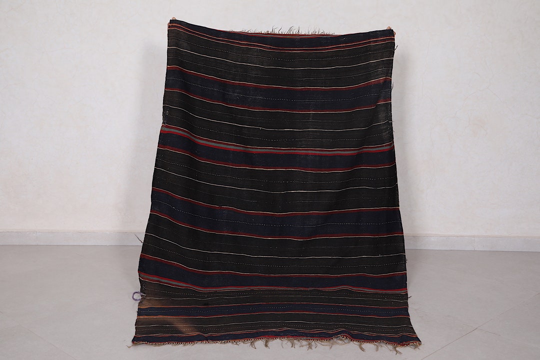 Moroccan Black Rug 4.1 X 5.5 Feet Vintage Moroccan Rug Living Room Rug ...