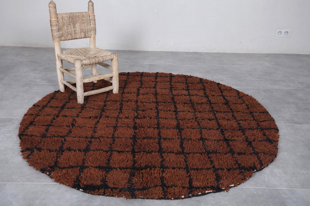 Moroccan rug Rounded 5.1 Feet - Round Moroccan rug - Grid Circle Rug ...