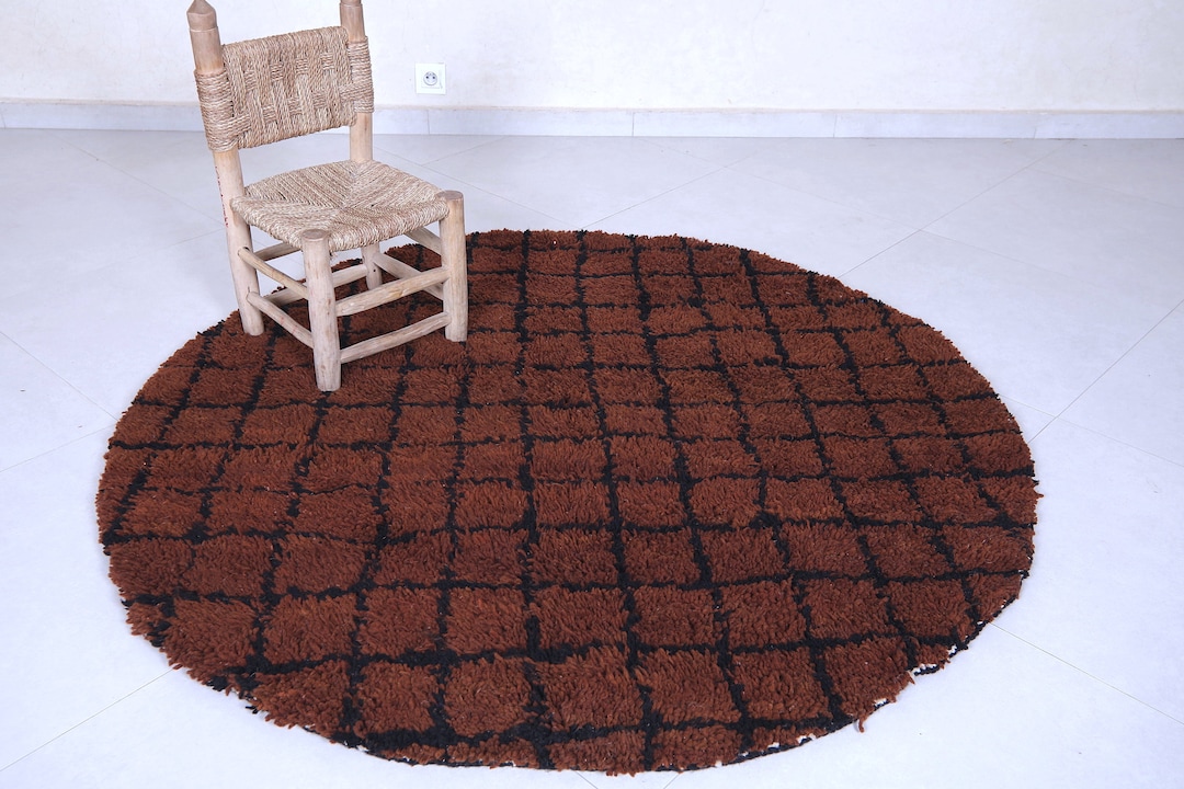 Brown Moroccan Round Rug Custom Round Rug Berber Rug Wool Round Rug ...