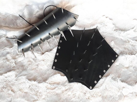 Black Metal Spiked Leather Bracers | Etsy