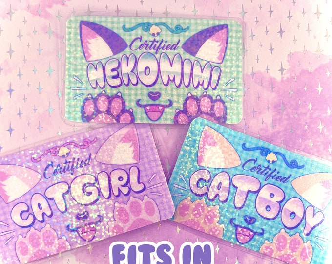 Holographic Kawaii Nekomimi Catgirl Catboy Novelty Permit Card - Etsy