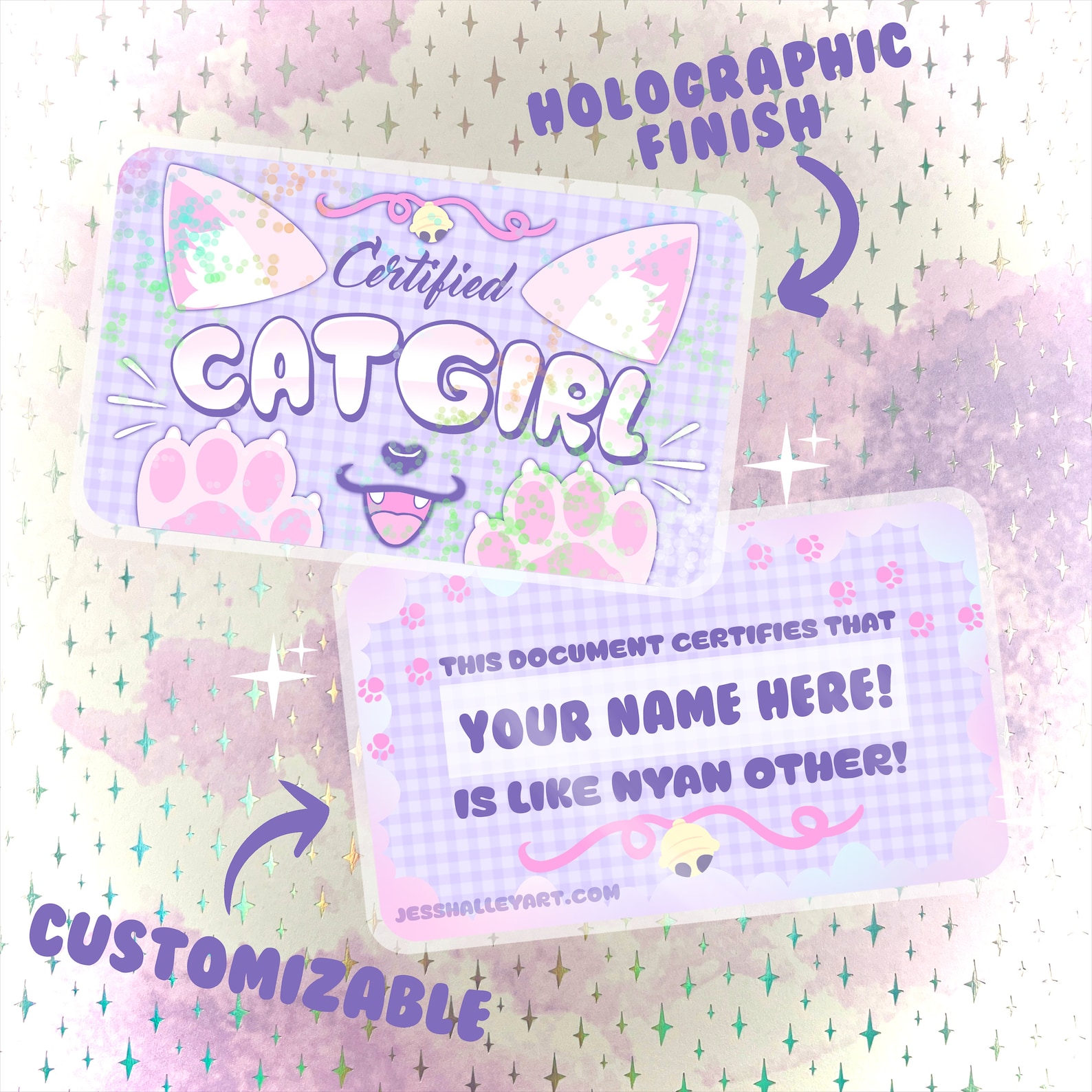 Holographic Kawaii Nekomimi Catgirl Catboy Novelty Permit Card - Etsy