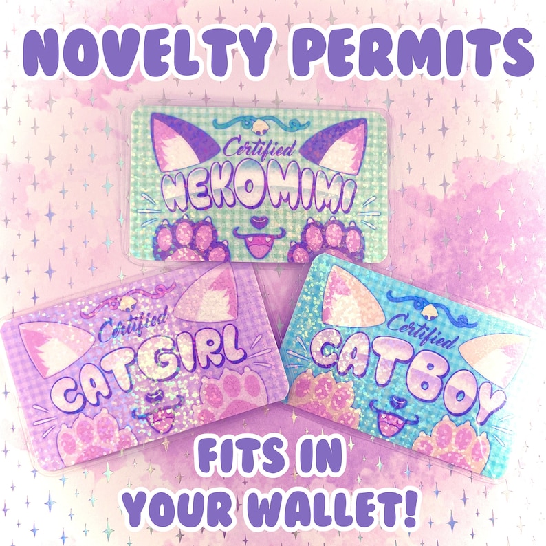 Holographic Kawaii Nekomimi Catgirl Catboy Novelty Permit Card - Etsy
