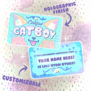 Holographic Kawaii Nekomimi Catgirl Catboy Novelty Permit Card - Etsy