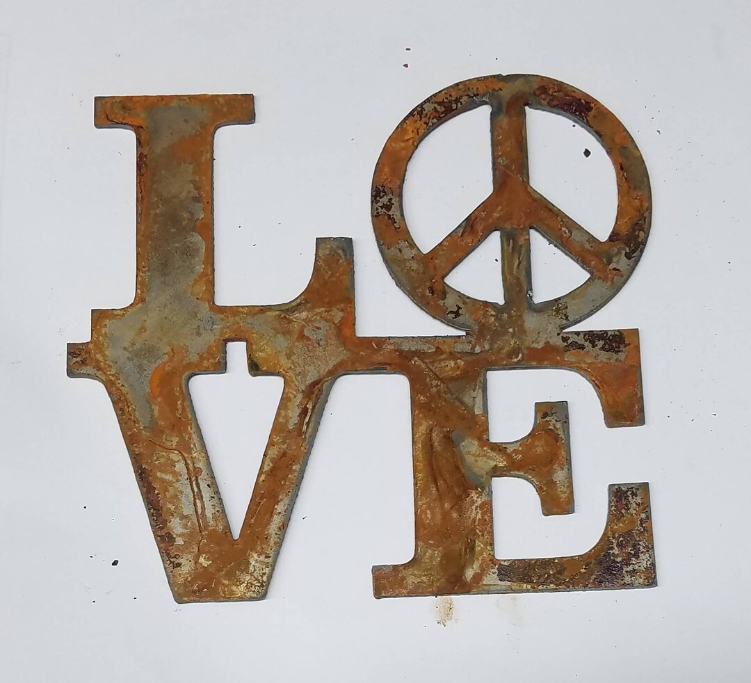 6 Inch Square Love With Peace Sign Rusty Rustic Vintage Antique-y Metal ...