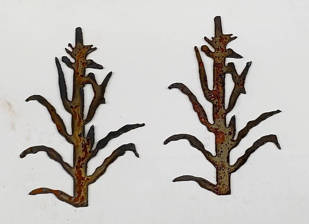 Lot Set of 2 Corn Stalk 4 Inch Rusty Vintage Antique-y Metal Steel Wall ...